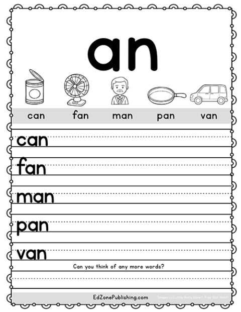 AN Word Family Worksheets - Kindergarten Mom