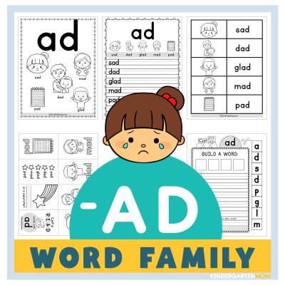 AD Word Family Worksheets - Kindergarten Mom