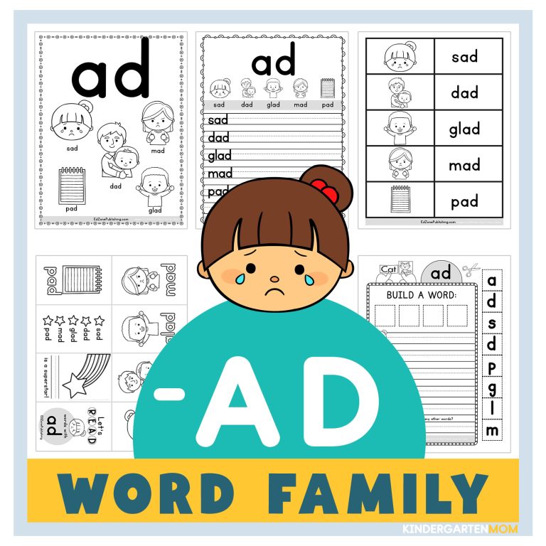 AD Word Family Worksheets - Kindergarten Mom
