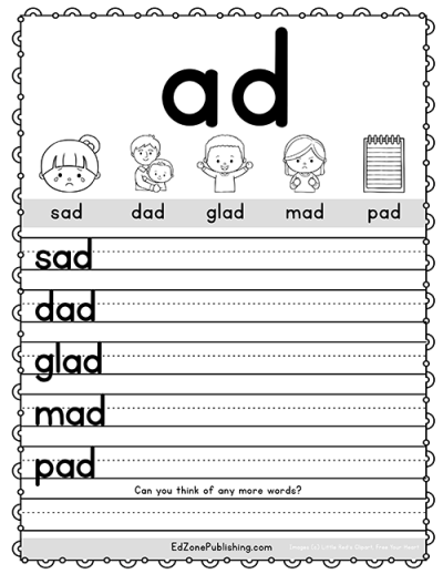 AD Word Family Worksheets - Kindergarten Mom