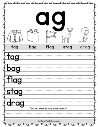 AG Word Family Worksheets - Kindergarten Mom