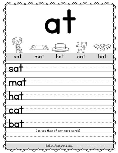 AT Word Family Worksheets - Kindergarten Mom