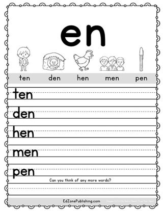 EN Word Family Worksheets - Kindergarten Mom