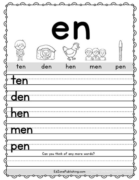 EN Word Family Worksheets - Kindergarten Mom