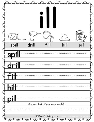 ILL Word Family Worksheets - Kindergarten Mom