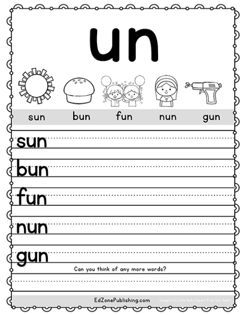 UN Word Family Worksheets - Kindergarten Mom